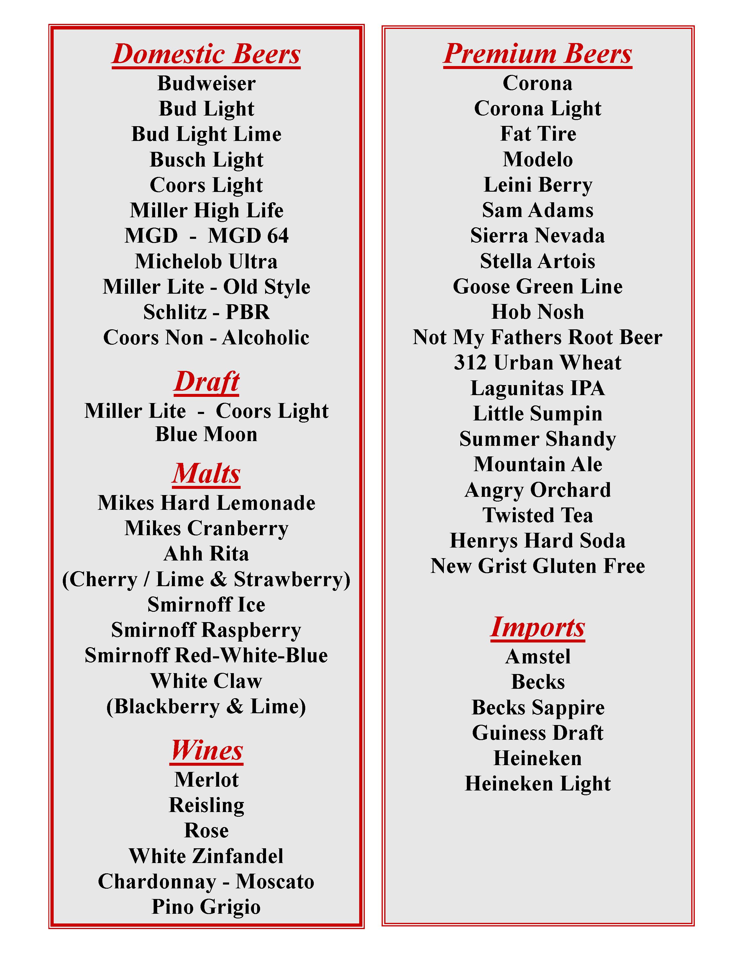 Domestic Beer List | Examples and Forms